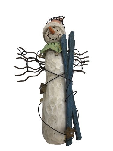 Rustic Snowman Holding Skis w/Scarf Winter Christmas Cottage-Core 5.5 ...