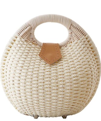 Shell Shaped Straw Bag for Women Handwoven Rattan Beach Purse Handbag ...