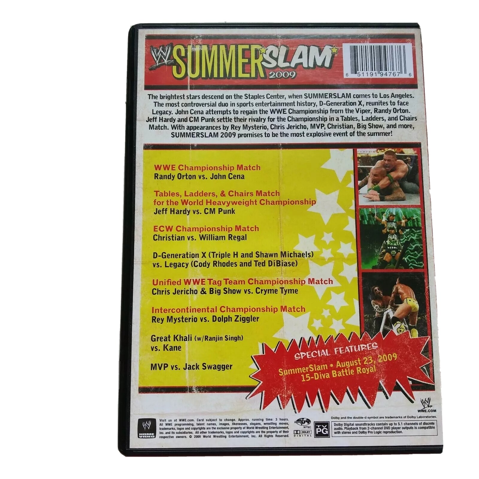 WWE: SummerSlam 2009 Wrestling DVD Rey Mysterio vs Dolph Ziggler Orton ...