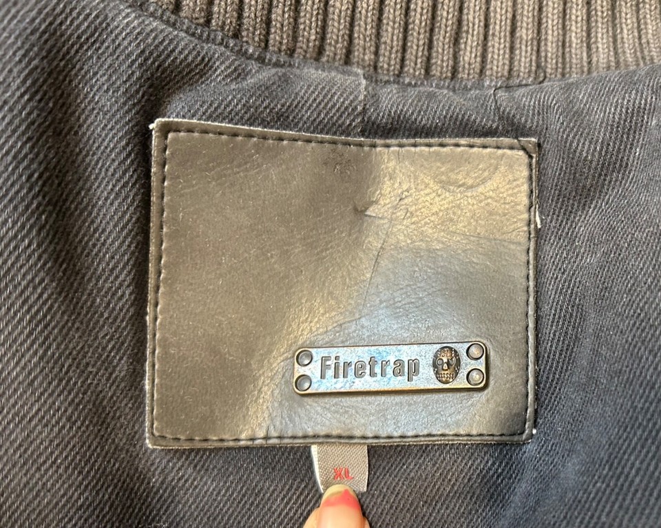 FIRETRAP Mens Jacket Cotton Slate Grey Zip Up popper Distressed Coat ...