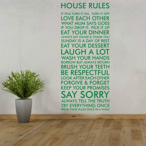 House Rules Wall Art Quote, Wall Sticker, Vinyl Transfer, Decal Modern ...