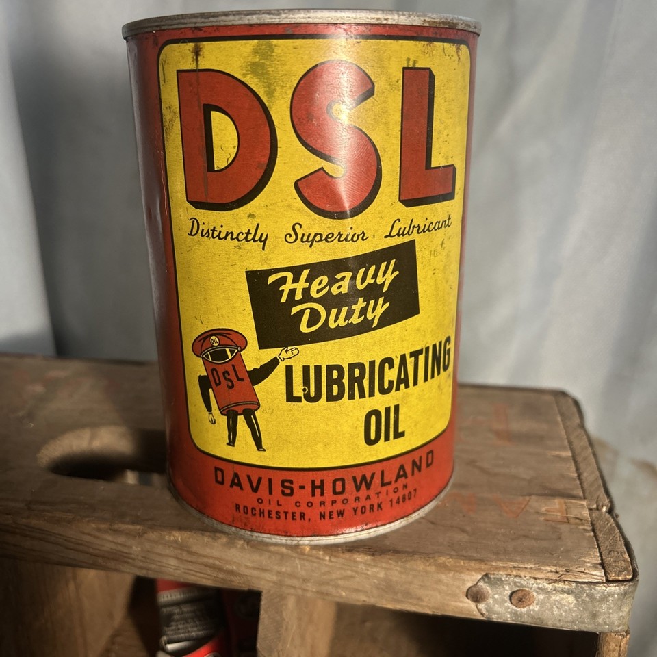 Vtg DSL Heavy Duty FULL 60s Davis Howland Metal Motor Oil Quart Can | eBay