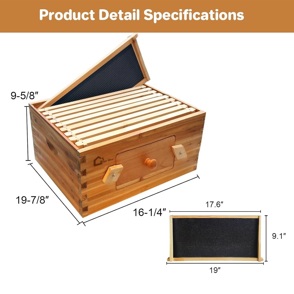 10-Frame Deep Brood Box Wax Coated Bee Hives Deep Box with Window ...