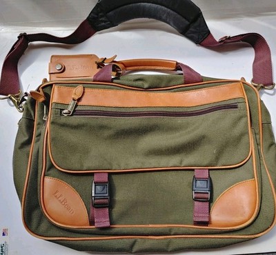 Vintage LL Bean Leather Canvas Laptop Messenger Bag Travel Bag Leather ...