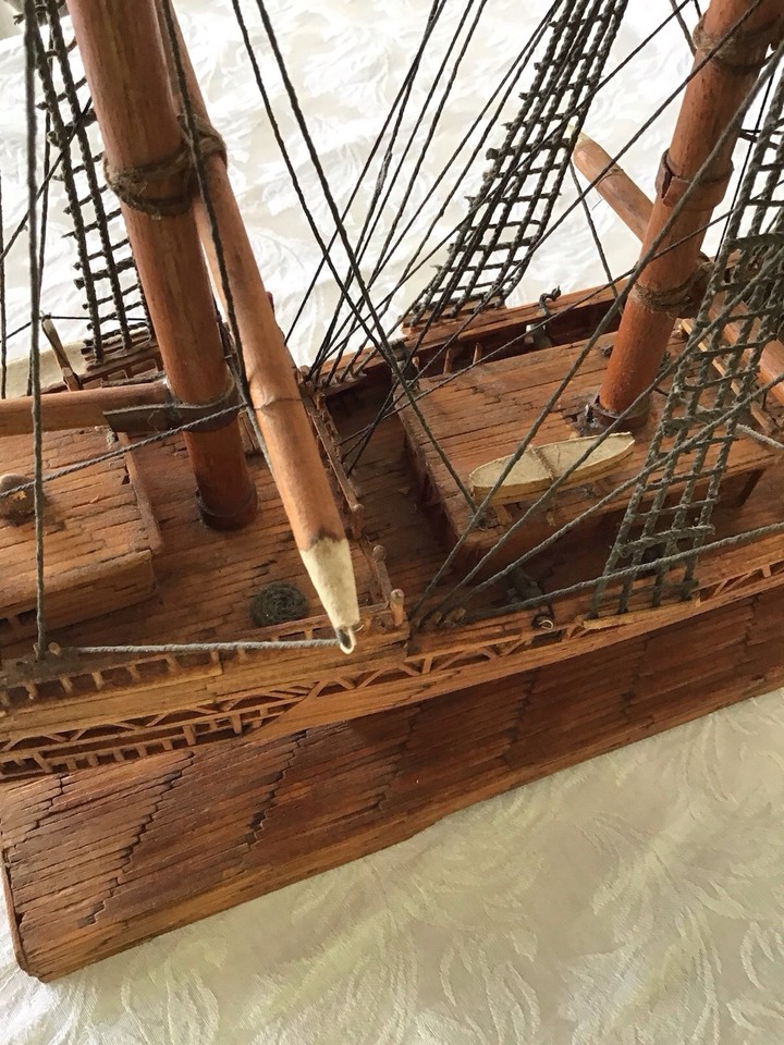 Vintage Matchstick Prison Folk Art - Large Wooden Ship | eBay