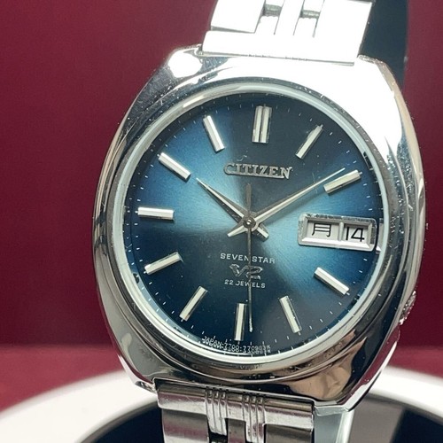 Citizen Seven Star V2 4-770781 Vintage Day Date Blue Silver Automatic ...
