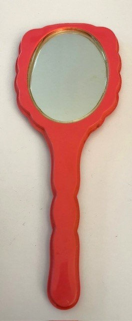Vintage Celluloid? Hand Mirror Large 13-Inch Hot Pink Coral With Floral ...