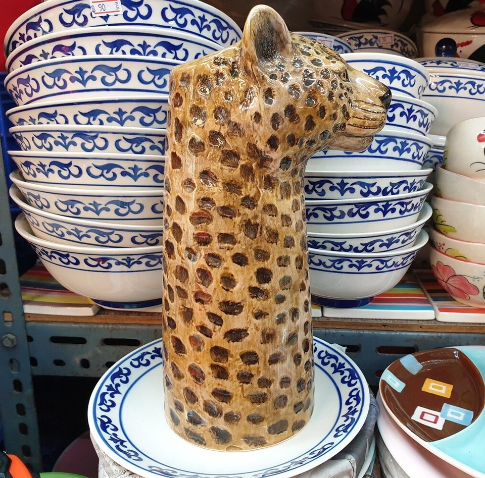 Tall Vase Pot Ceramic Leopard Head Figurine Flower Succulent Plant Home ...