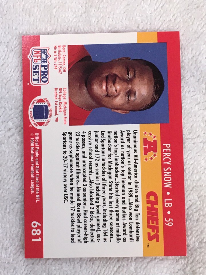 1990 Pro Set Percy Snow # 681 DRAFT PICK ROOKIE | eBay