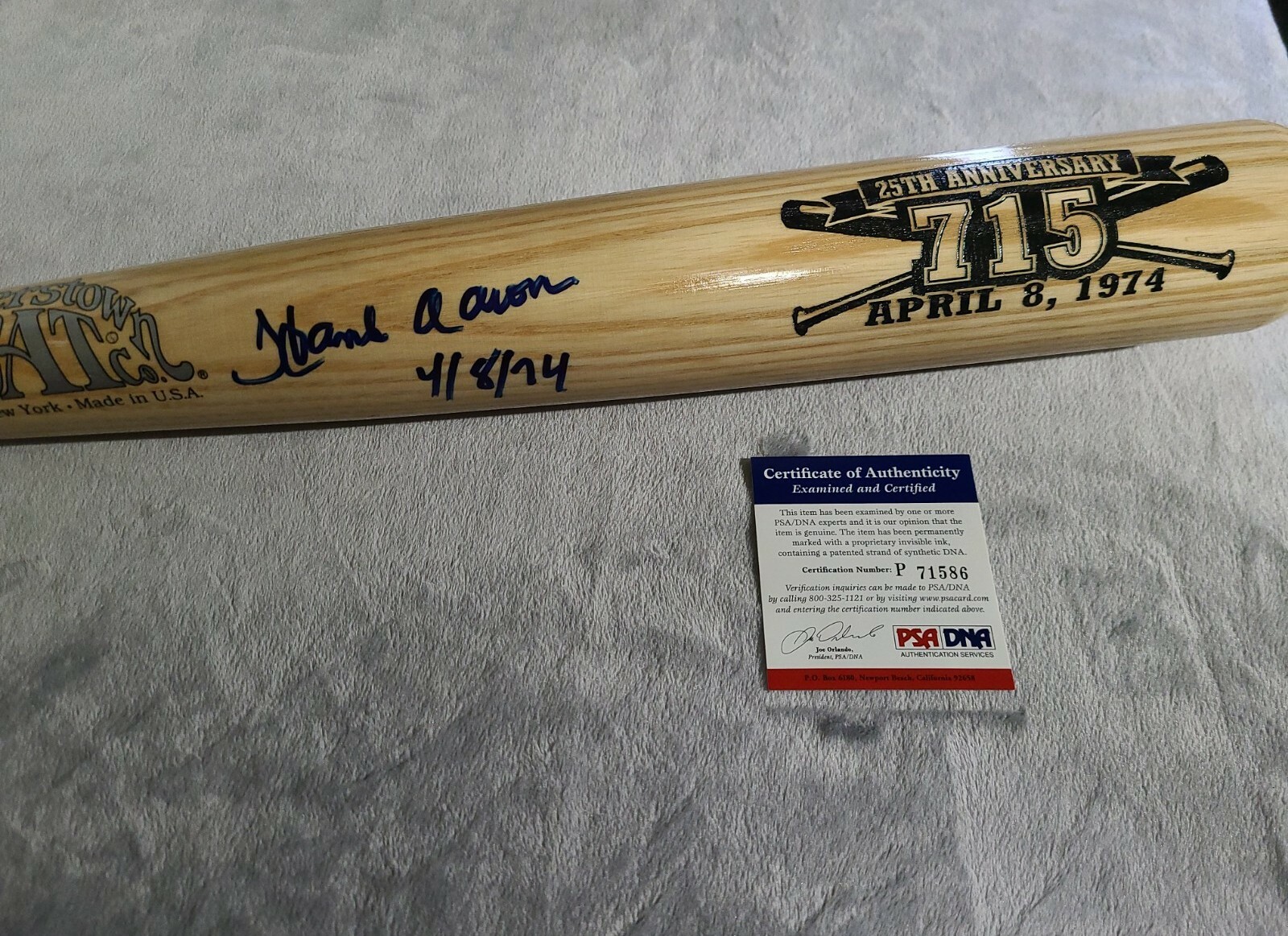 Hank Aaron Signed Bat Limited Ed 715 PSA DNA Cooperstown bat Passes ...
