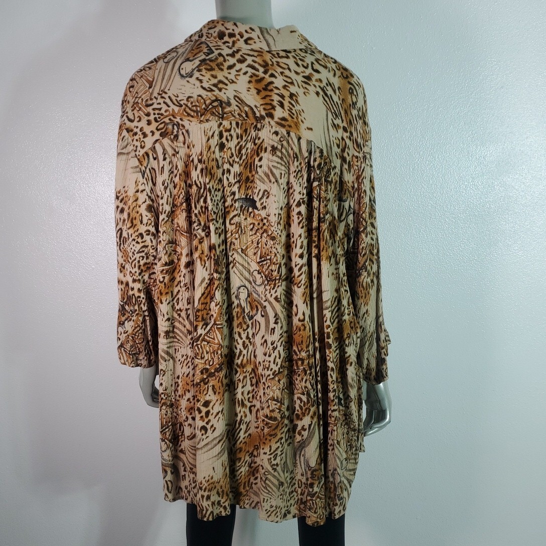 Fashion Bug Top Plus Size 30/32 Leopard Print Crinkle Button Up ...
