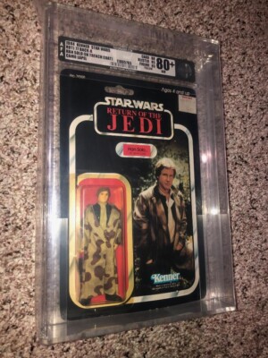 1984 Vintage Star Wars ROTJ Han Solo Trenchcoat Camo Lapel MOC AFA 80 ...