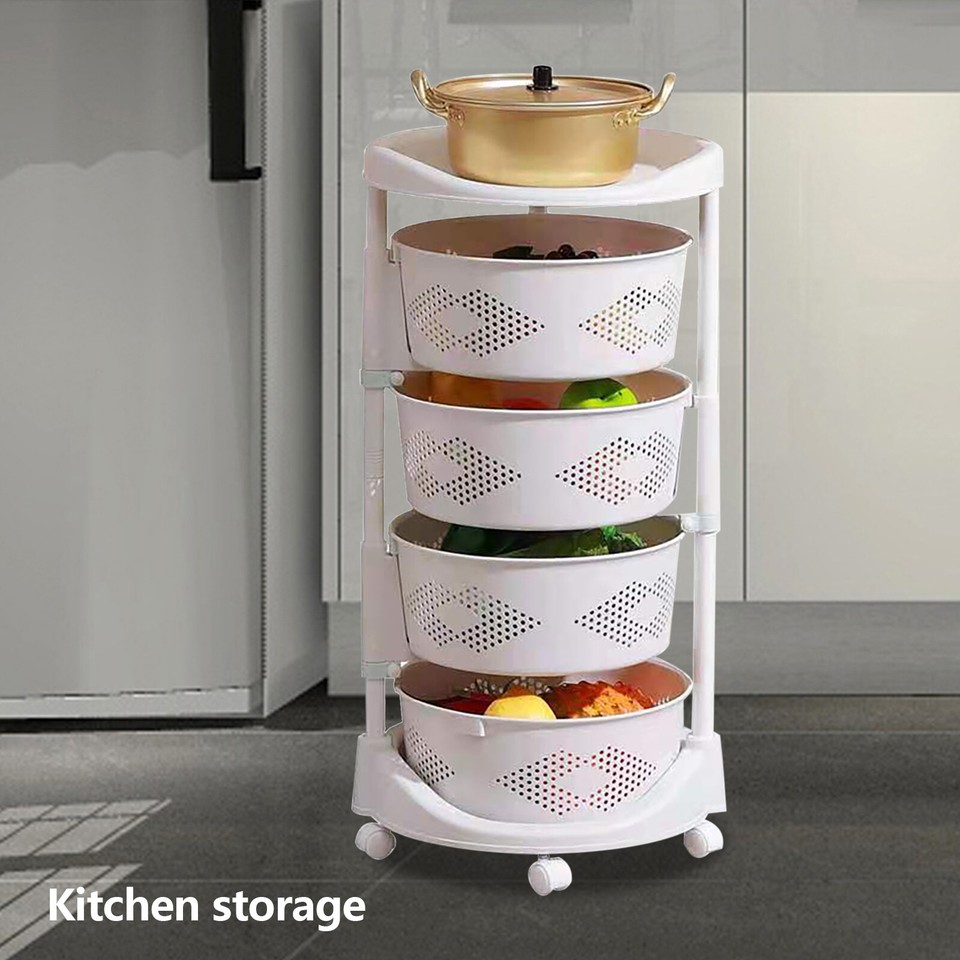 Kitchen Organizer Storage Cart Rotating Basket Vegetable Rack Storage ...