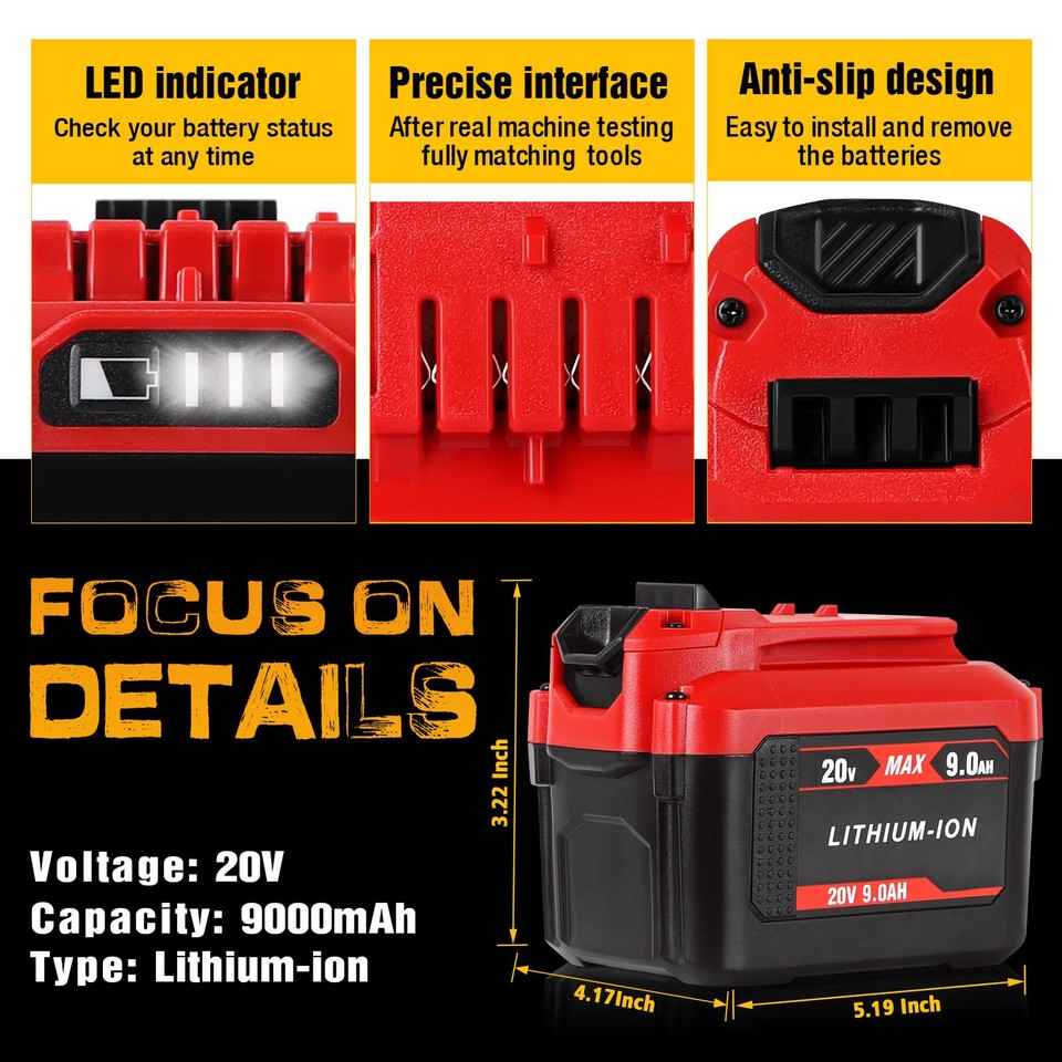 20V 9.0AH For Craftsman 20 Volt MAX Li-ion Battery CMCB204 CMCB202 ...