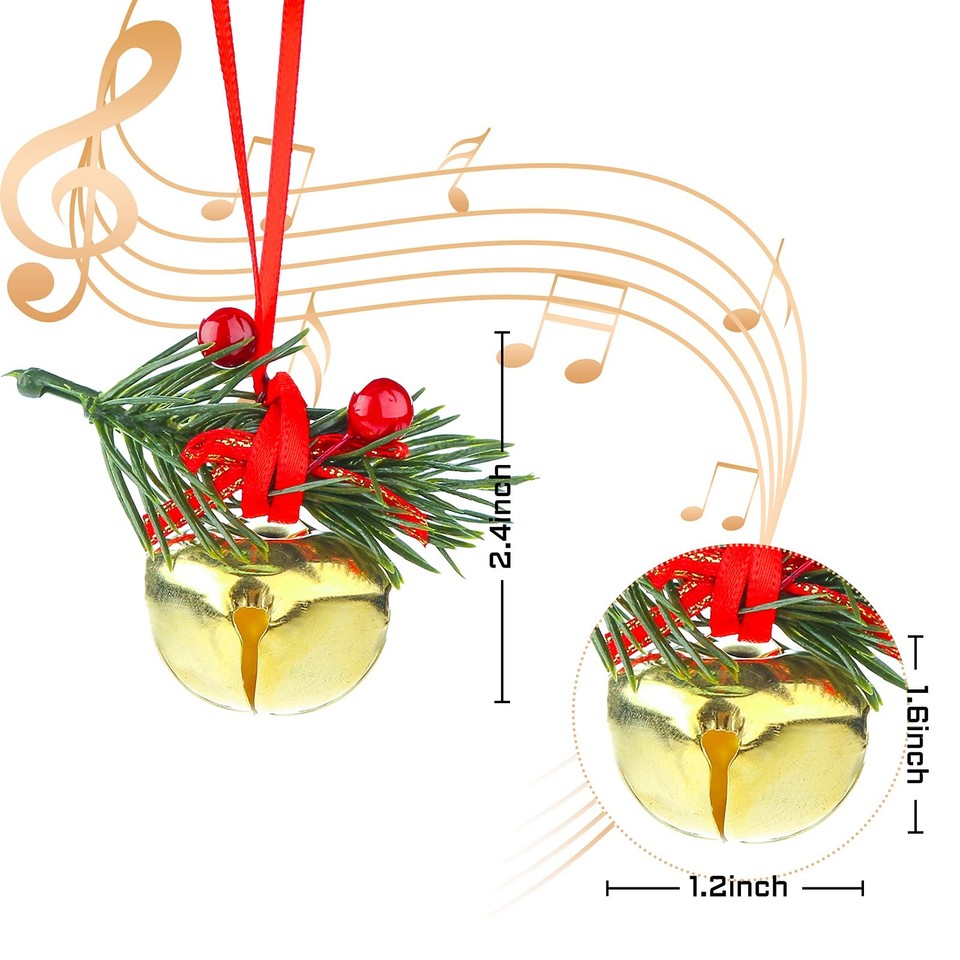 30PCS Christmas Bells, Jingle Bells with Holly Leaves Berries for Craft ...