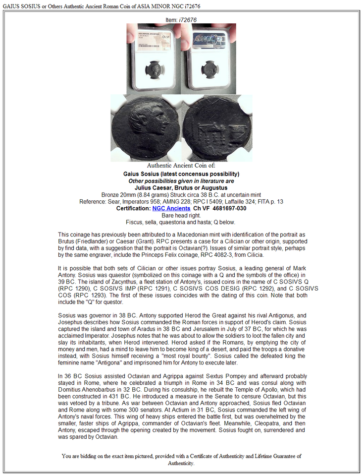 GAIUS SOSIUS or Others Authentic Ancient Roman Coin of ASIA MINOR NGC ...