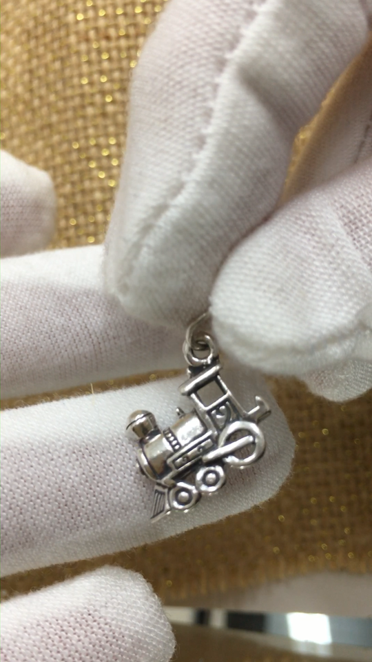 Sterling Silver Small One Sided Train Choo Choo Locomotive Charm or ...