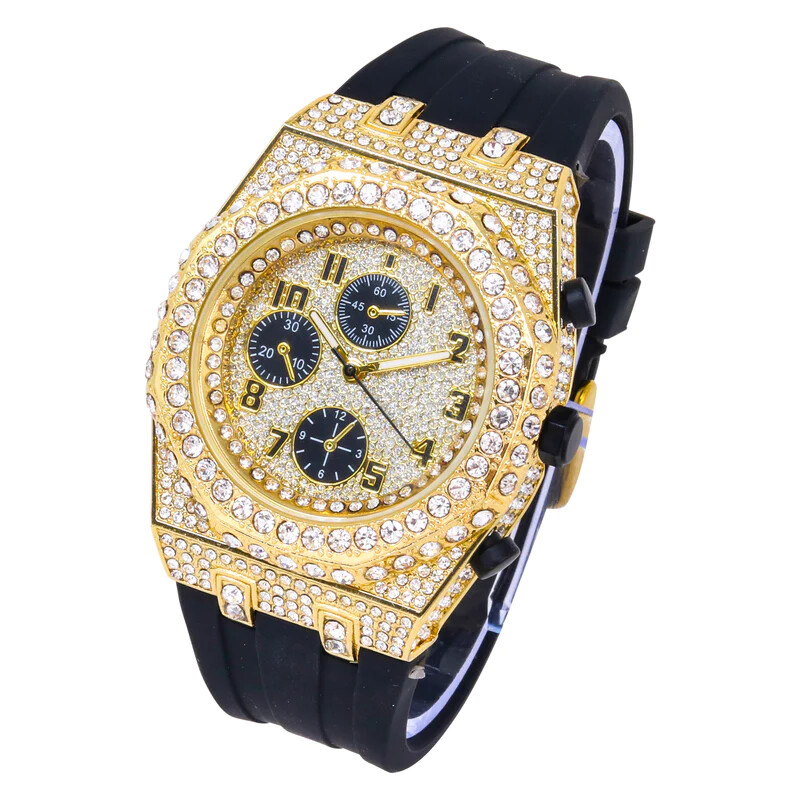 HIP HOP ICED SILICONE BAND LUXURY SIMULATED DIAMOND BLING WRIST FASHION ...