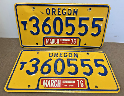 Oregon State Pair of Yellow/Blue Commercial License Plates Vintage 1976 ...