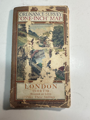 1927 Ordnance Survey One Inch District Mounted on Linen Map Of London ...