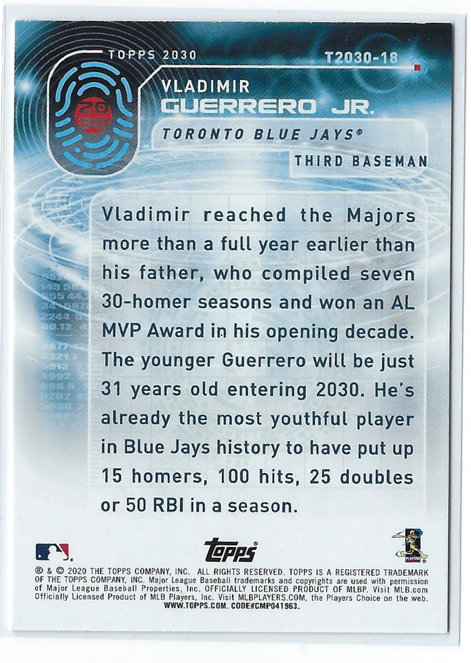 2020 Topps Vladimir Guerrero Jr 2030 Insert #T2030-18 Toronto Blue Jays NM | eBay