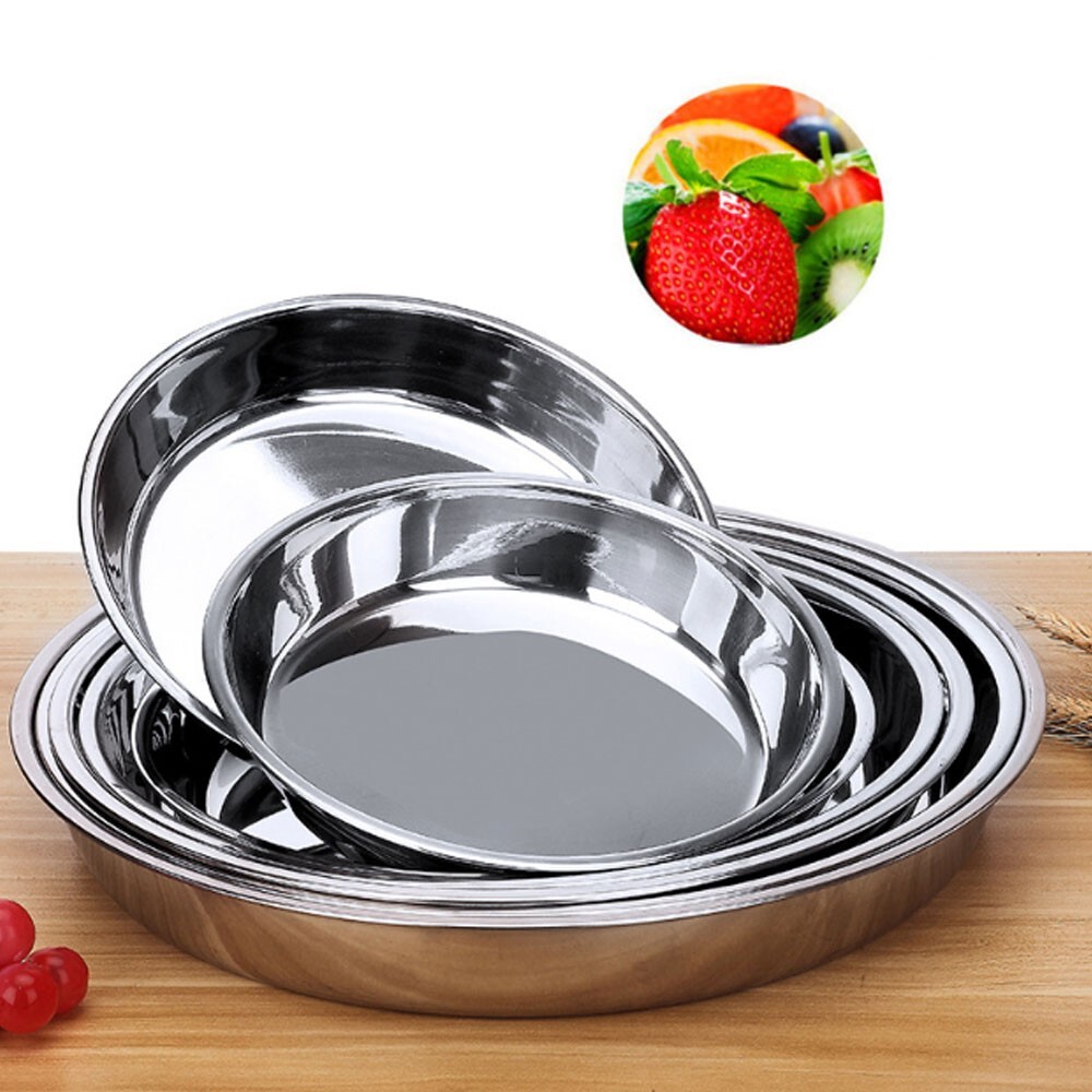 2X 30CM Round Plate Stainless Steel 304 Food Deep Baking Tray Cake Tray ...