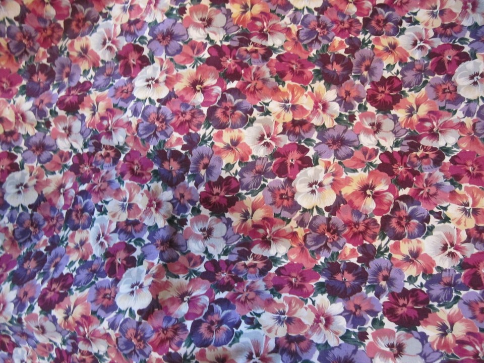PANSY FLOWER garden VIOLET spring Cotton FABRIC U-Pick HALF YARD 1/2 yd ...