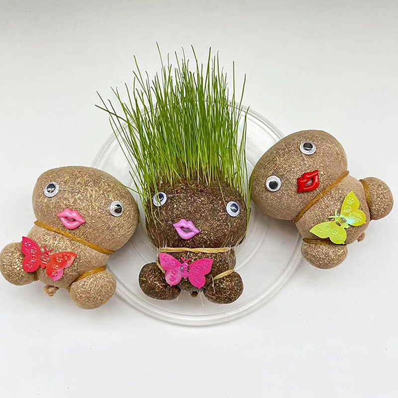 DIY Straw Head Doll Indoor Decoration Plant Bonsai Office Home Greenery ...