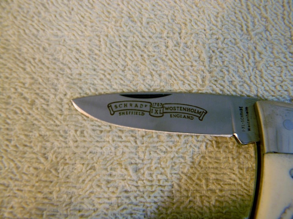 Vintage Schrade Wostenholm IXL Scrimshaw Folding Lockback Pocket Knife ...