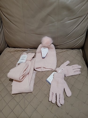 Snugadoo Adults Hat ,Gloves and Scarf Set Soft Cream Pink w/ Attached ...