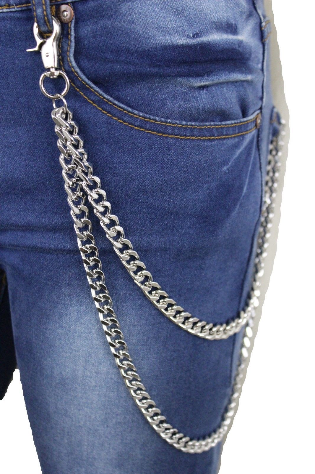 New Men Women Silver Metal Long Wallet Chunky Chains Thick Biker Jean 2 ...