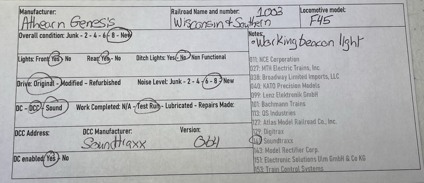 Athearn Genesis HO Scale F45 Wisconsin & Southern WSOR 1003 DCC Tsunami ...
