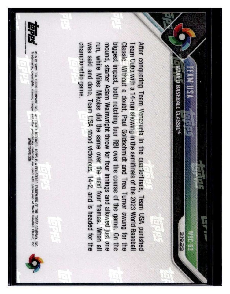 2023 Topps Now #WBC-63 Team USA World Baseball Classic Blue Parallel ...