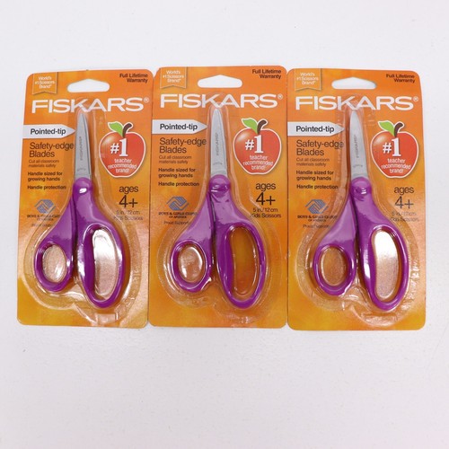 3x Fiskars Kid School Scissors Purple Pointed Tip For Both Left And ...