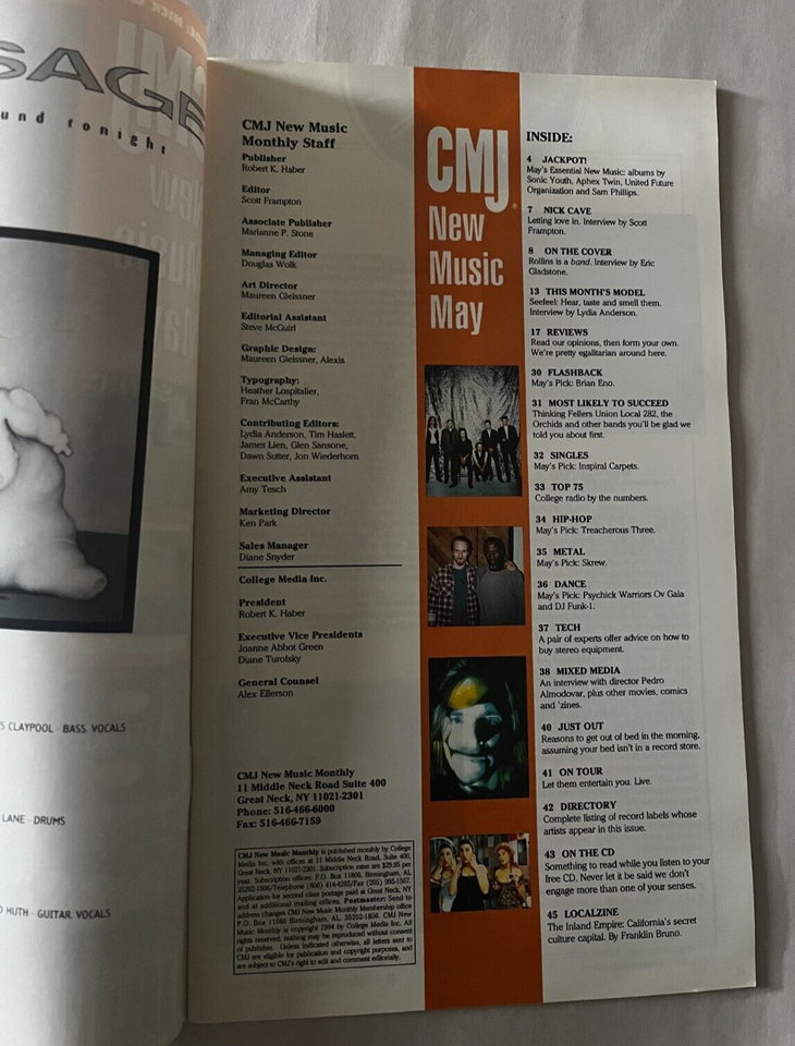 CMJ Magazine May 1994 - Henry Rollins/Sonic Youth/Sam Phillips/Aphex ...