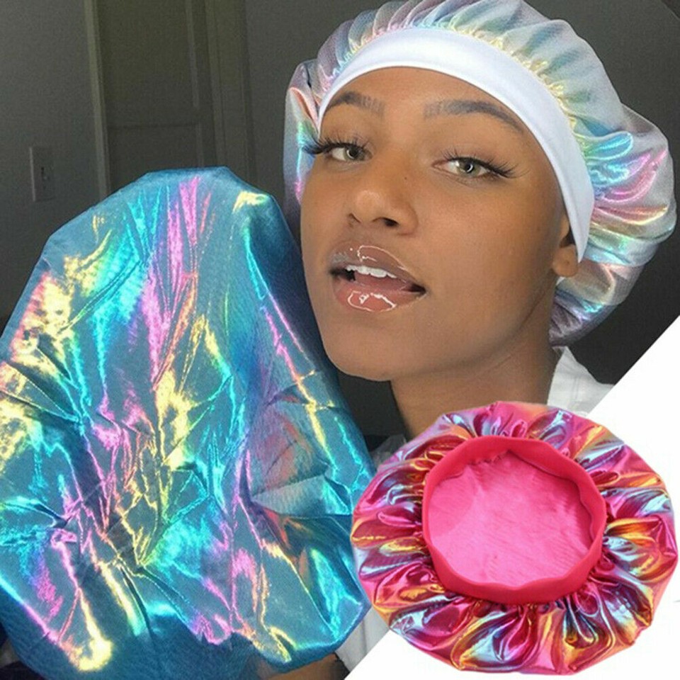 US Women Satin Night Sleep Cap Hair Bonnet Hat Silk Head Cover Wide ...