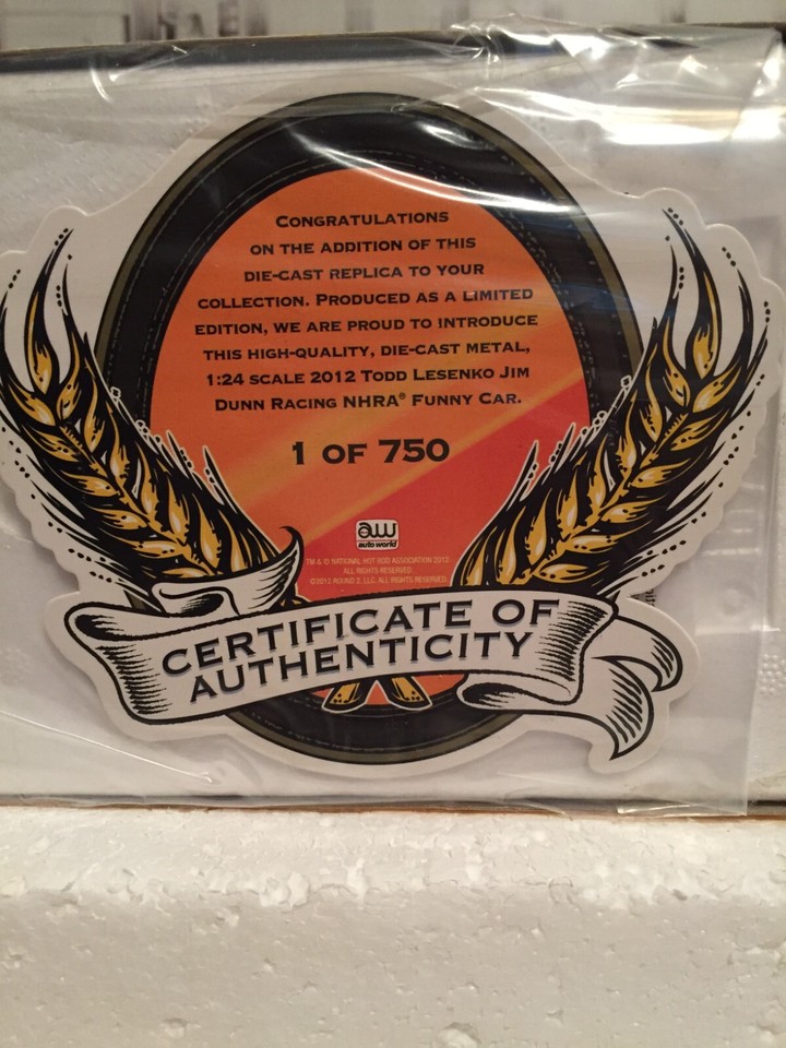 RARE AUTOWORLD TODD LESENKO JIM DUNN TAP IT 2012 CHEVY 1/24 FUNNY CAR ...