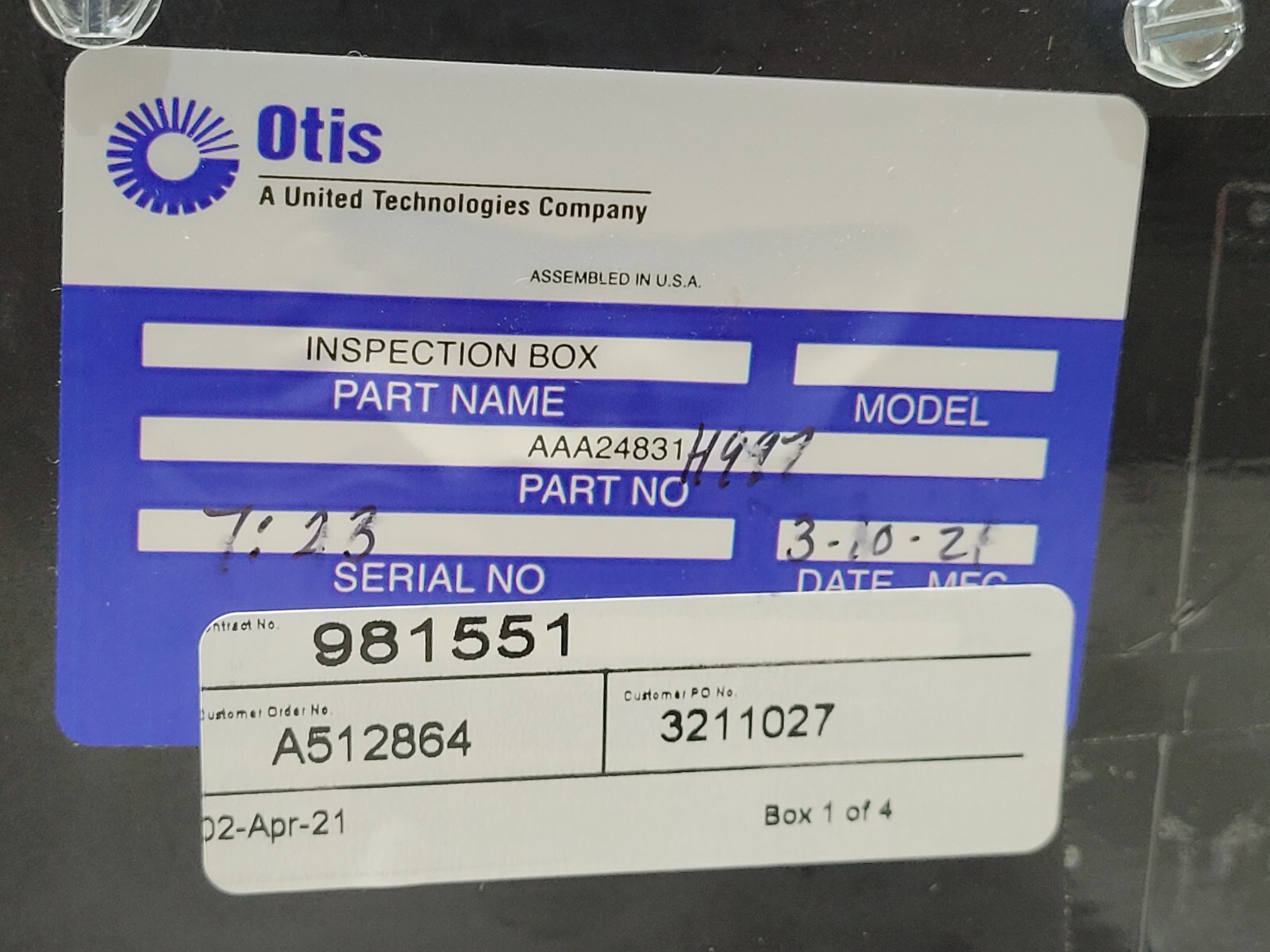 OTIS ELEVATOR PIT INSPECTION BOX - AAA24831H997 - NOS - KONE for sale ...