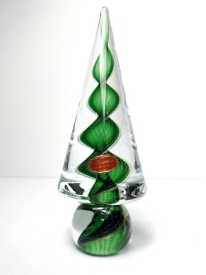Vintage Murano Glass Christmas Tree Gold Polveri Green Swirl Twist ...