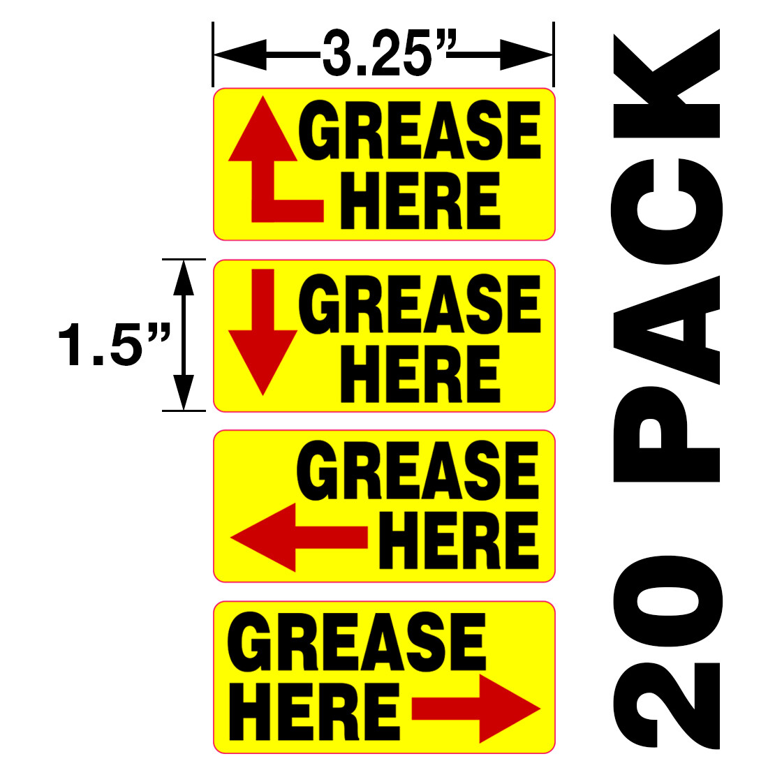 GREASE HERE ARROW Label sticker - 20 decals per package - Red or Yellow ...