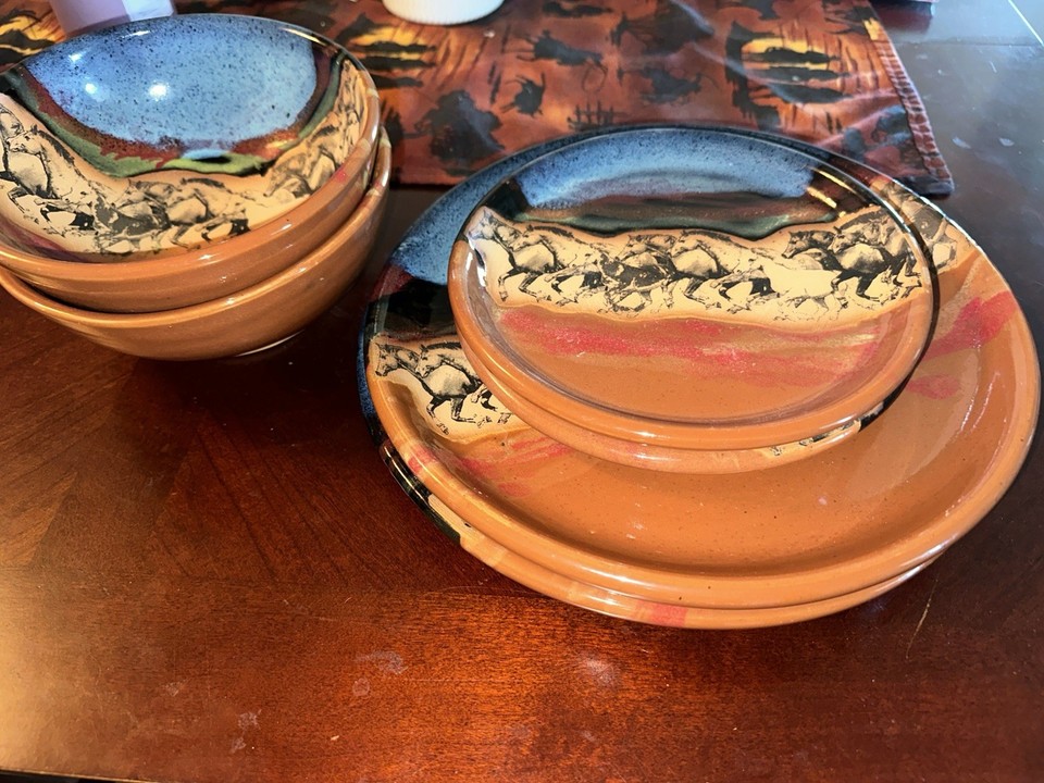Always Azul Handmade Pottery Set Of 6 Dinnerware | eBay