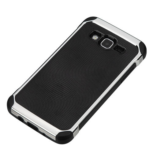 BLACK FAUX LEATHER BACK COVER W/CHROME BUMPER CASE FOR SAMSUNG GALAXY ...