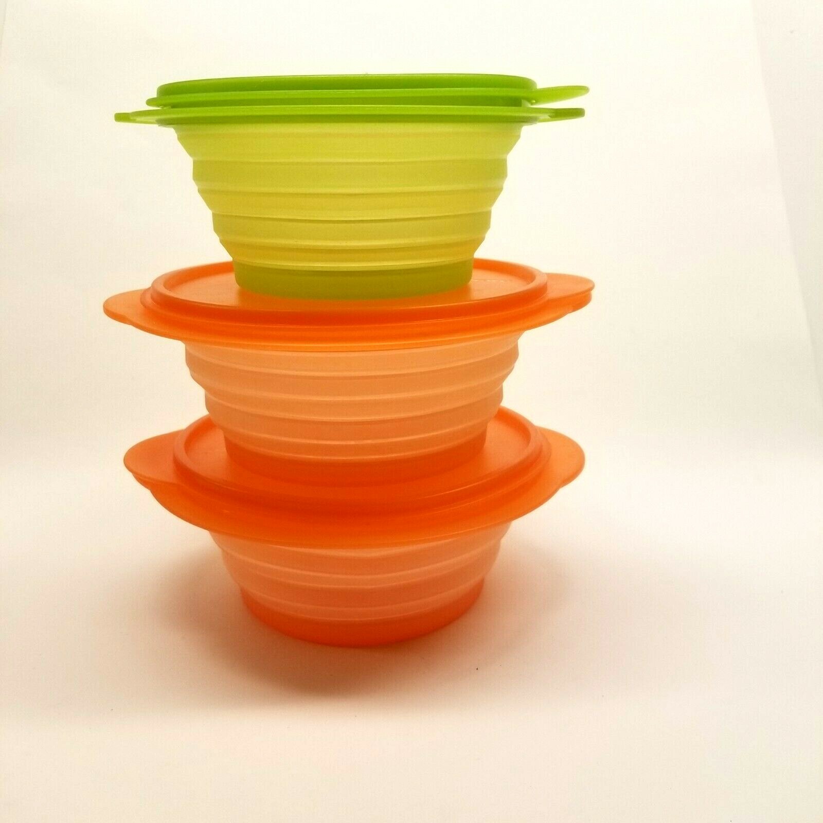 Set of 3 Tupperware Flat out Collapsible Expandable Bowls 4c Orange ...