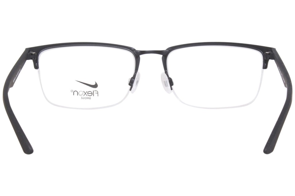 Nike 4313 001 Eyeglasses Men's Satin Black Semi Rim Rectangle Shape ...