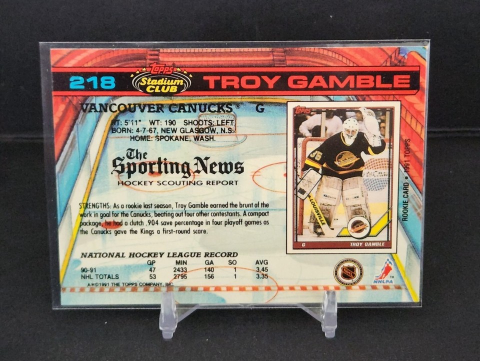 TROY GAMBLE 1991-92 STADIUM CLUB VANCOUVER CANUCKS #218 | eBay