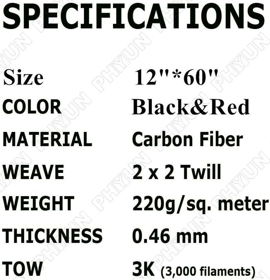12" x 60" Carbon Fiber Fabric Cloth 3K 2x2 Twill Weave Fabric 220gsm ...