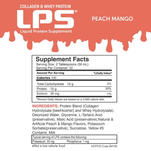 LPS Liquid Protein Supplement Collagen & Whey Peach Mango 15 Grams 32 ...