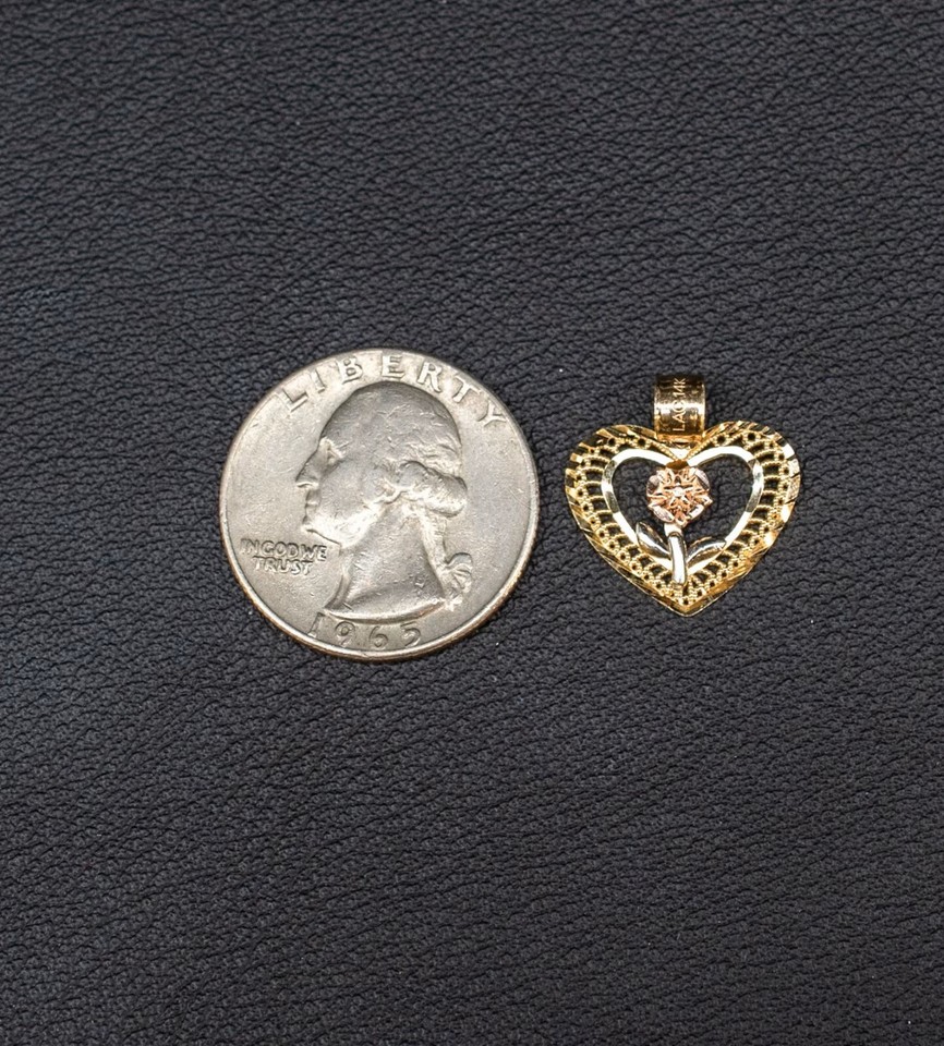 14k Real Gold Heart Rose Necklace,14K Real SOLID Gold Heart Charm, 14k ...