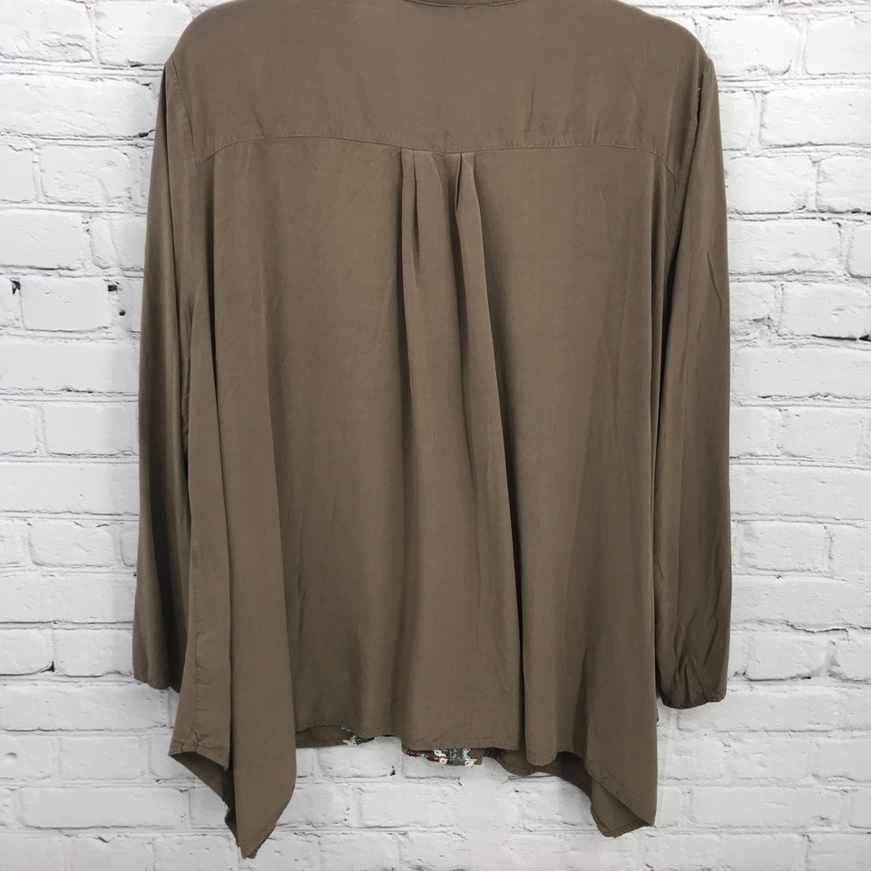 Andree by Unit Top Womens 1X Brown Floral Embroidered Pullover V-Neck ...