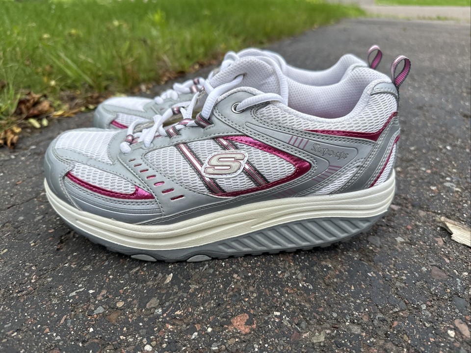Skechers Shape Ups Toning Walking Shoes (11814) White-Silver-pink ...